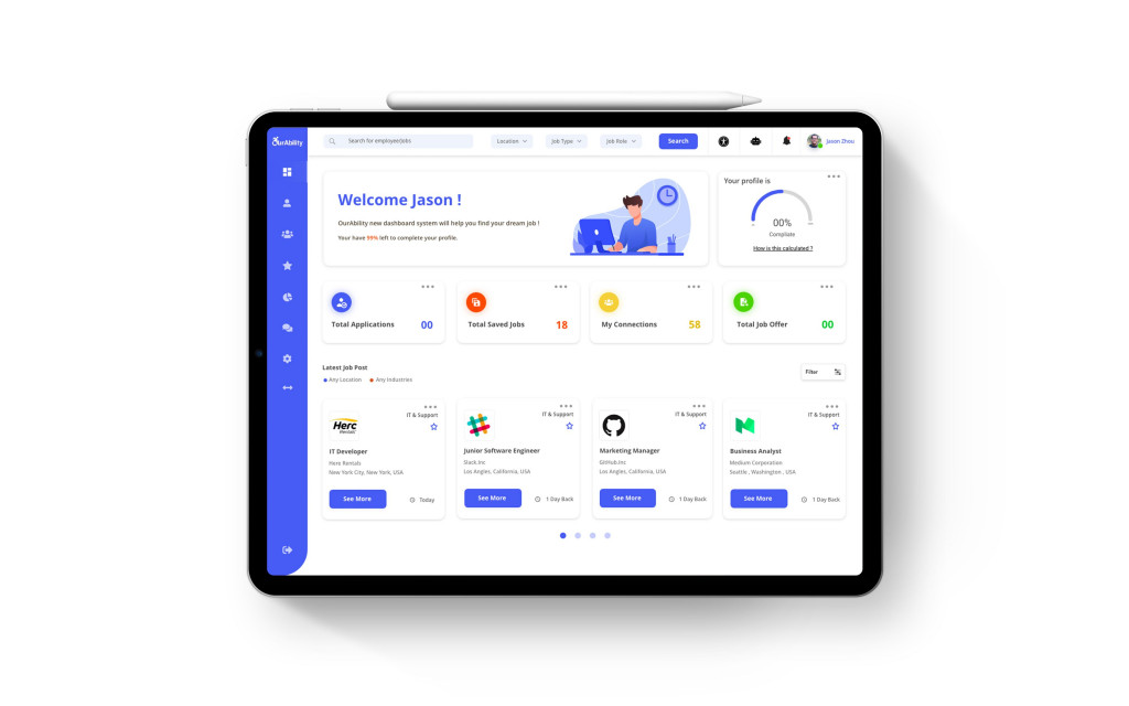OurAbility Connect Dashboard Concept Design